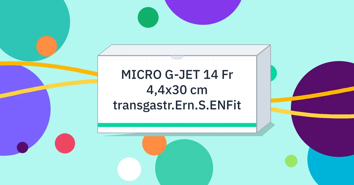 Symbolbild: Packung mit der Aufschrift MICRO G-JET 14 Fr 4,4x30 cm transgastr.Ern.S.ENFit (PZN 17818851) – Verfügbarkeit und Bezug in Apotheken in Frankfurt am Main