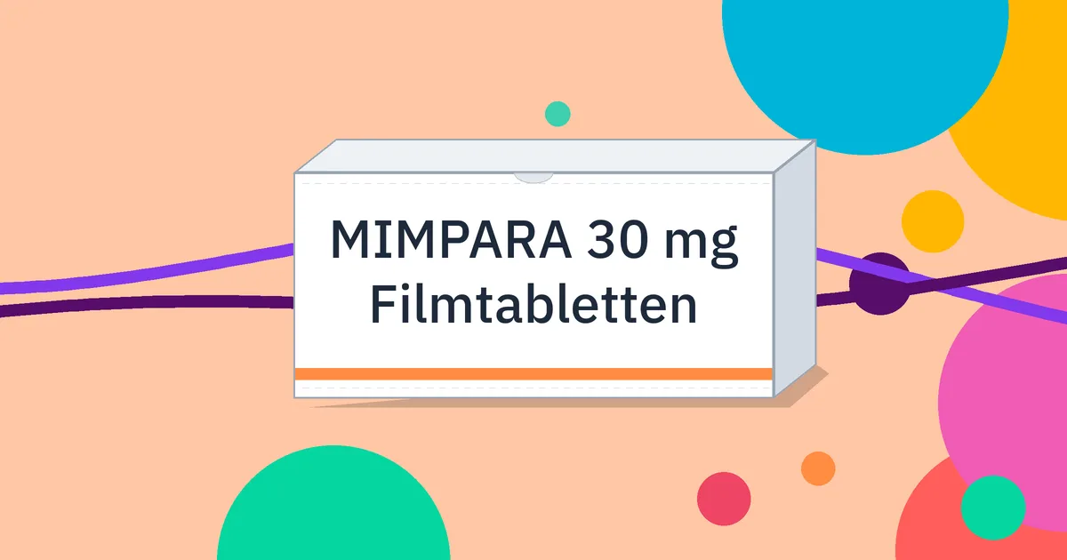 Symbolbild: Packung mit der Aufschrift MIMPARA 30 mg Filmtabletten (PZN 06414547) – Verfügbarkeit und Bezug in Apotheken in Frankfurt am Main