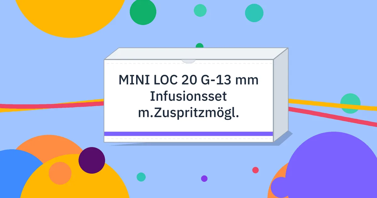 Symbolbild: Packung mit der Aufschrift MINI LOC 20 G-13 mm Infusionsset m.Zuspritzmögl. (PZN 18039327) – Verfügbarkeit und Bezug in Apotheken in Frankfurt am Main