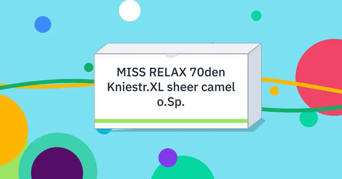 Symbolbild: Packung mit der Aufschrift MISS RELAX 70den Kniestr.XL sheer camel o.Sp. (PZN 20289793) – Verfügbarkeit und Bezug in Apotheken in Frankfurt am Main