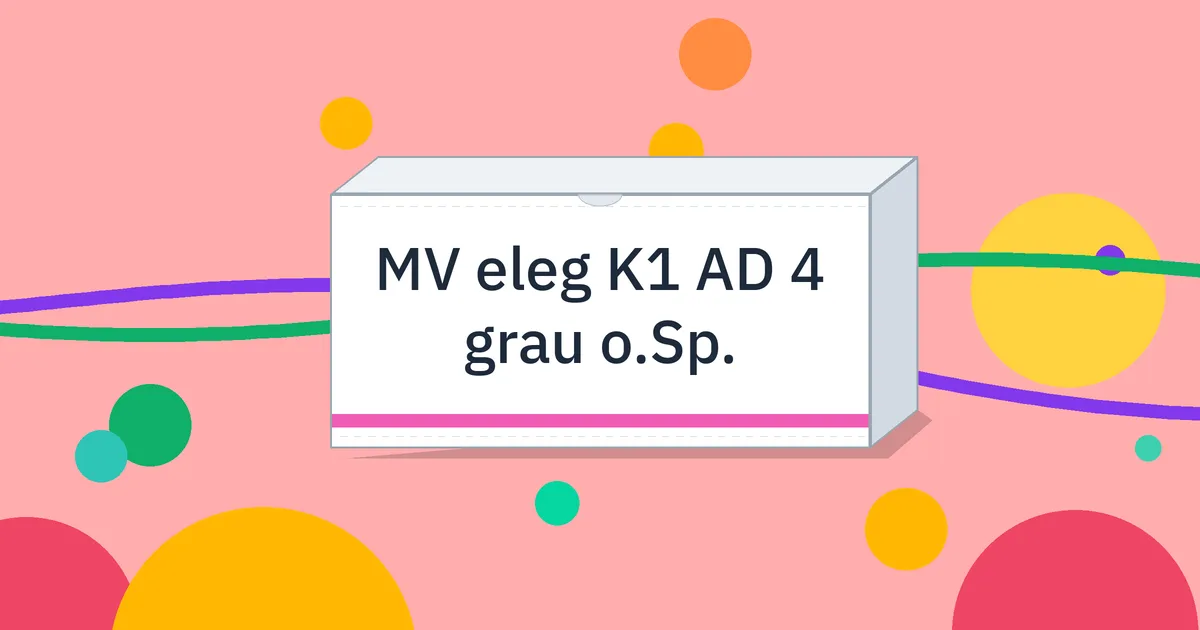 Symbolbild: Packung mit der Aufschrift MV eleg K1 AD 4 grau o.Sp. (PZN 18916395) – Verfügbarkeit und Bezug in Apotheken in Frankfurt am Main