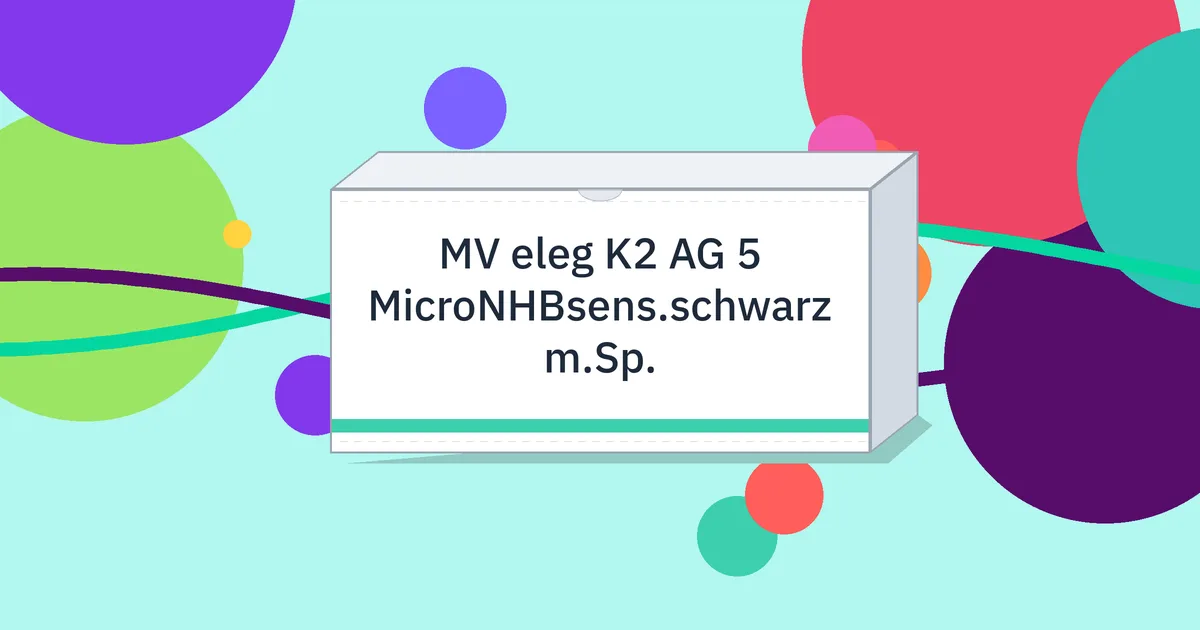 Symbolbild: Packung mit der Aufschrift MV eleg K2 AG 5 MicroNHBsens.schwarz m.Sp. (PZN 16068589) – Verfügbarkeit und Bezug in Apotheken in Frankfurt am Main
