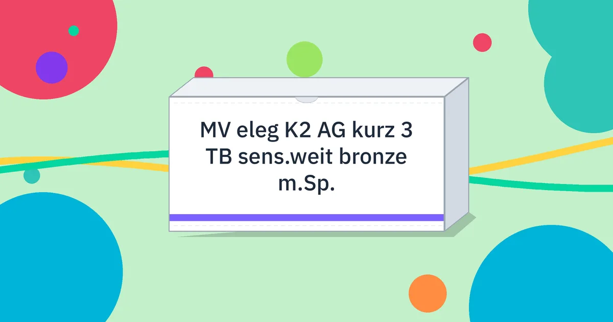 Symbolbild: Packung mit der Aufschrift MV eleg K2 AG kurz 3 TB sens.weit bronze m.Sp. (PZN 14716794) – Verfügbarkeit und Bezug in Apotheken in Frankfurt am Main
