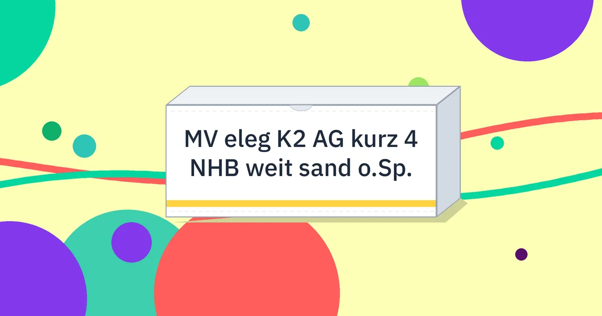 Symbolbild: Packung mit der Aufschrift MV eleg K2 AG kurz 4 NHB weit sand o.Sp. (PZN 18925170) – Verfügbarkeit und Bezug in Apotheken in Frankfurt am Main