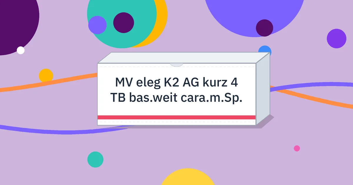 Symbolbild: Packung mit der Aufschrift MV eleg K2 AG kurz 4 TB bas.weit cara.m.Sp. (PZN 00191282) – Verfügbarkeit und Bezug in Apotheken in Frankfurt am Main