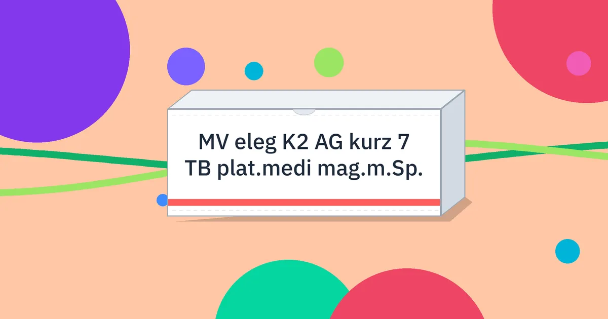 Symbolbild: Packung mit der Aufschrift MV eleg K2 AG kurz 7 TB plat.medi mag.m.Sp. (PZN 14634955) – Verfügbarkeit und Bezug in Apotheken in Frankfurt am Main