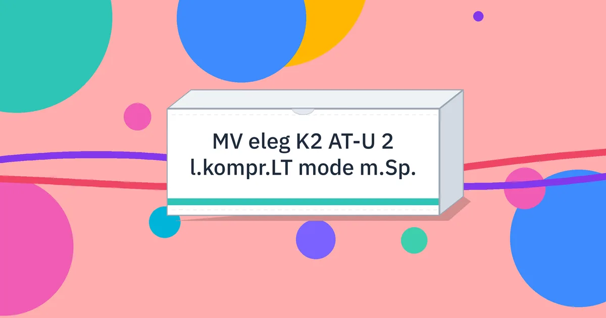 Symbolbild: Packung mit der Aufschrift MV eleg K2 AT-U 2 l.kompr.LT mode m.Sp. (PZN 06191053) – Verfügbarkeit und Bezug in Apotheken in Frankfurt am Main