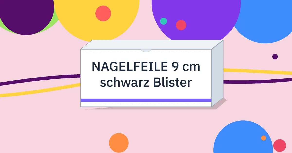 Symbolbild: Packung mit der Aufschrift NAGELFEILE 9 cm schwarz Blister (PZN 10349577) – Verfügbarkeit und Bezug in Apotheken in Frankfurt am Main