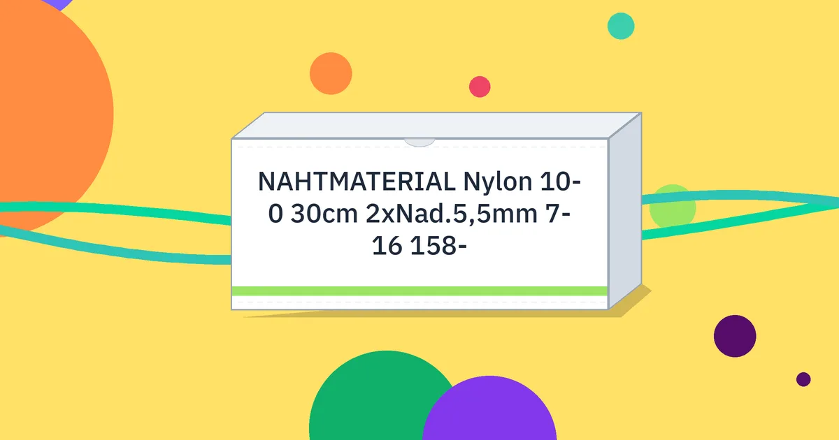 Symbolbild: Packung mit der Aufschrift NAHTMATERIAL Nylon 10-0 30cm 2xNad.5,5mm 7-16 158- (PZN 18327291) – Verfügbarkeit und Bezug in Apotheken in Frankfurt am Main