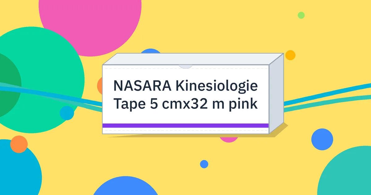 Symbolbild: Packung mit der Aufschrift NASARA Kinesiologie Tape 5 cmx32 m pink (PZN 10953764) – Verfügbarkeit und Bezug in Apotheken in Frankfurt am Main