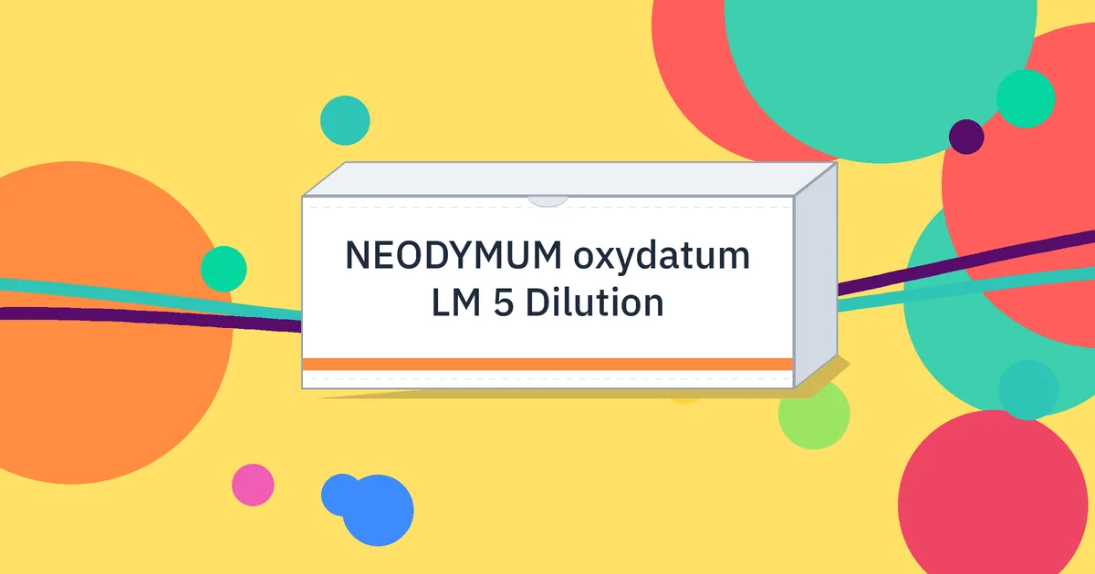 Symbolbild: Packung mit der Aufschrift NEODYMUM oxydatum LM 5 Dilution (PZN 13617618) – Verfügbarkeit und Bezug in Apotheken in Frankfurt am Main