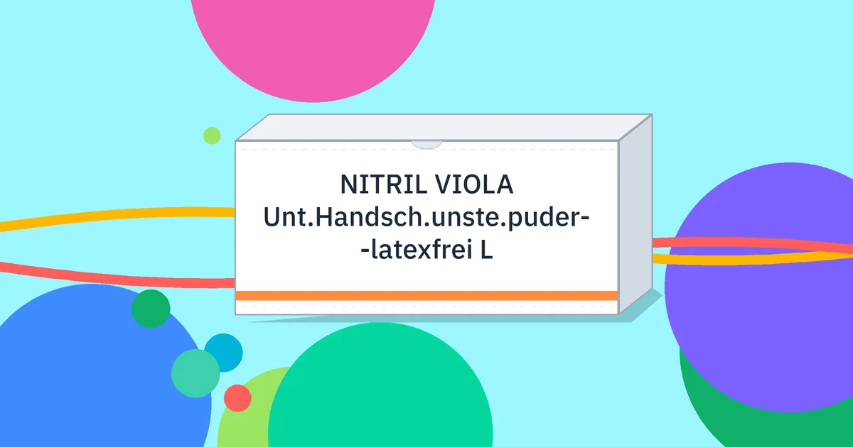 Symbolbild: Packung mit der Aufschrift NITRIL VIOLA Unt.Handsch.unste.puder--latexfrei L (PZN 18098531) – Verfügbarkeit und Bezug in Apotheken in Frankfurt am Main