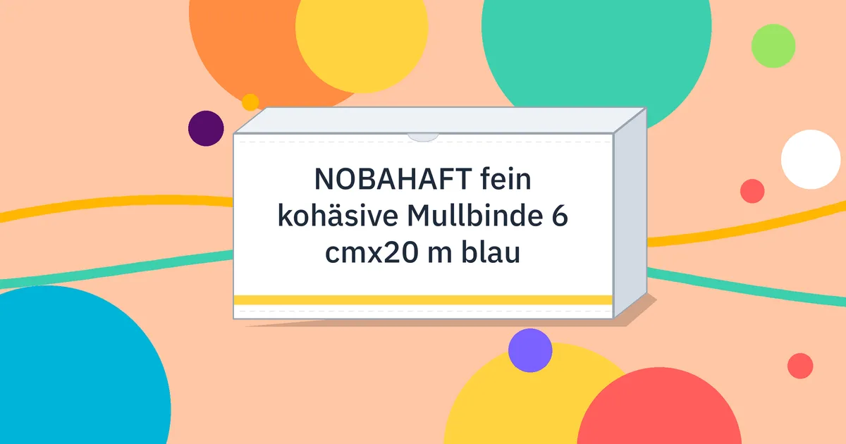 Symbolbild: Packung mit der Aufschrift NOBAHAFT fein kohäsive Mullbinde 6 cmx20 m blau (PZN 16028561) – Verfügbarkeit und Bezug in Apotheken in Frankfurt am Main