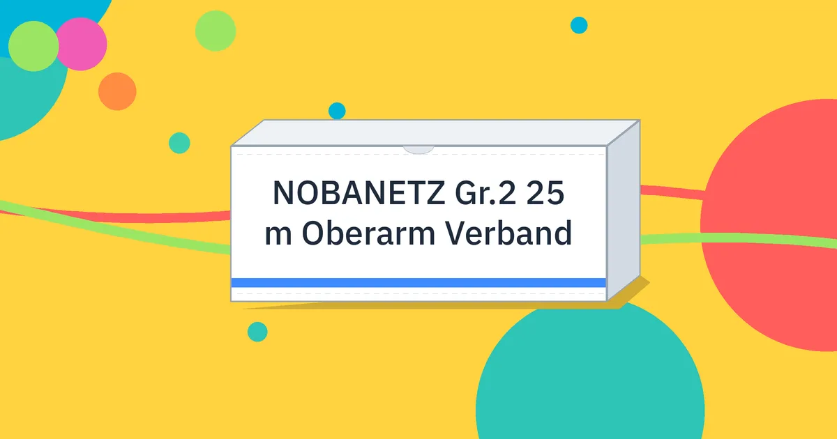 Symbolbild: Packung mit der Aufschrift NOBANETZ Gr.2 25 m Oberarm Verband (PZN 05508364) – Verfügbarkeit und Bezug in Apotheken in Frankfurt am Main