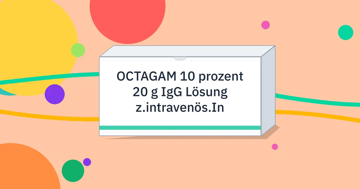 Symbolbild: Packung mit der Aufschrift OCTAGAM 10 prozent 20 g IgG Lösung z.intravenös.In (PZN 10797287) – Verfügbarkeit und Bezug in Apotheken in Frankfurt am Main