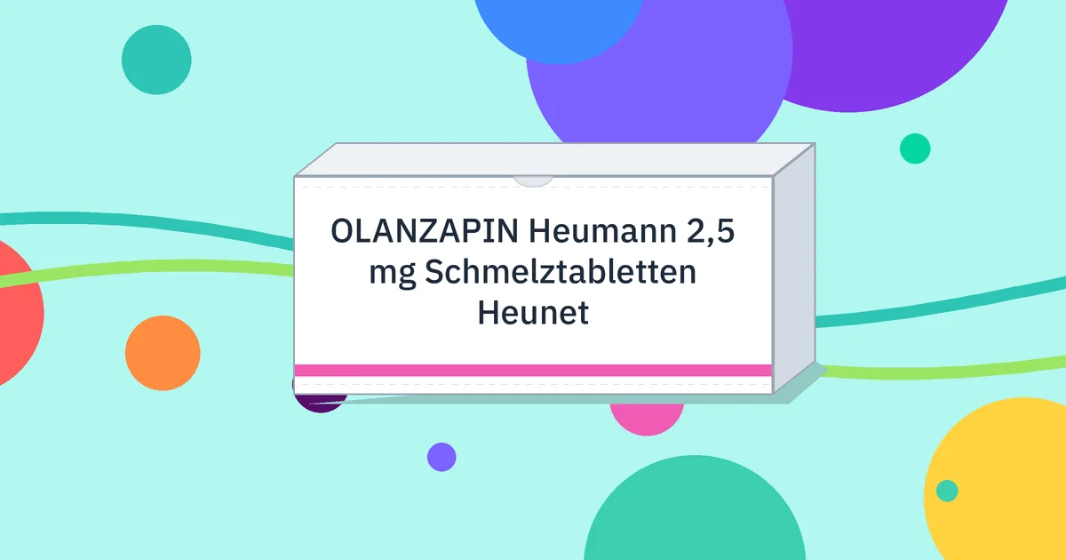 Symbolbild: Packung mit der Aufschrift OLANZAPIN Heumann 2,5 mg Schmelztabletten Heunet (PZN 09100068) – Verfügbarkeit und Bezug in Apotheken in Frankfurt am Main
