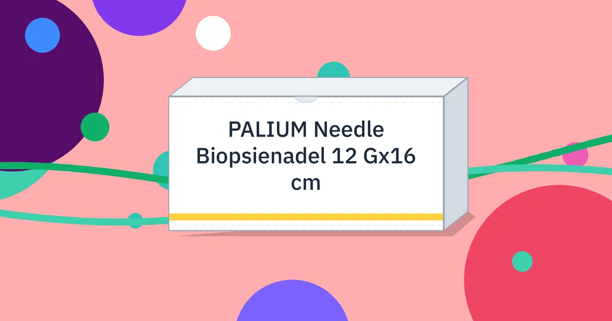 Symbolbild: Packung mit der Aufschrift PALIUM Needle Biopsienadel 12 Gx16 cm (PZN 16922664) – Verfügbarkeit und Bezug in Apotheken in Frankfurt am Main