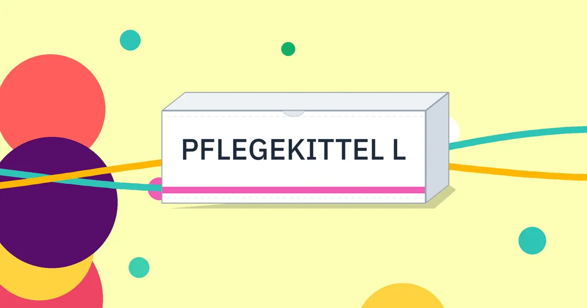 Symbolbild: Packung mit der Aufschrift PFLEGEKITTEL L (PZN 16850806) – Verfügbarkeit und Bezug in Apotheken in Frankfurt am Main