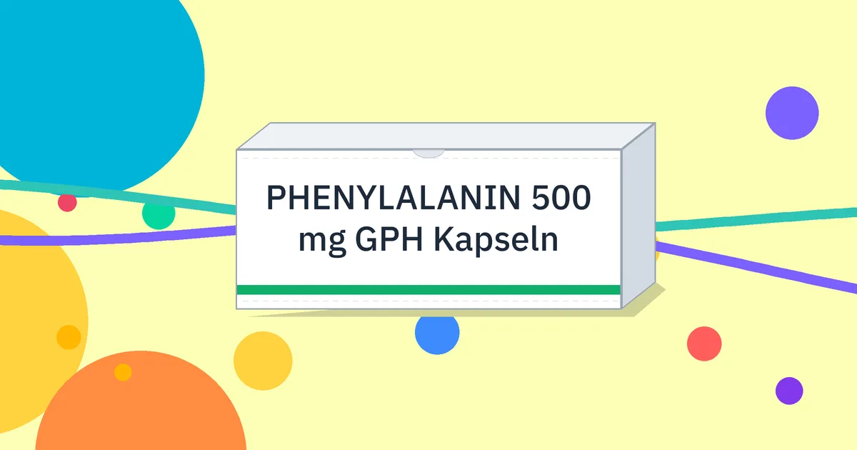Symbolbild: Packung mit der Aufschrift PHENYLALANIN 500 mg GPH Kapseln (PZN 00128579) – Verfügbarkeit und Bezug in Apotheken in Frankfurt am Main