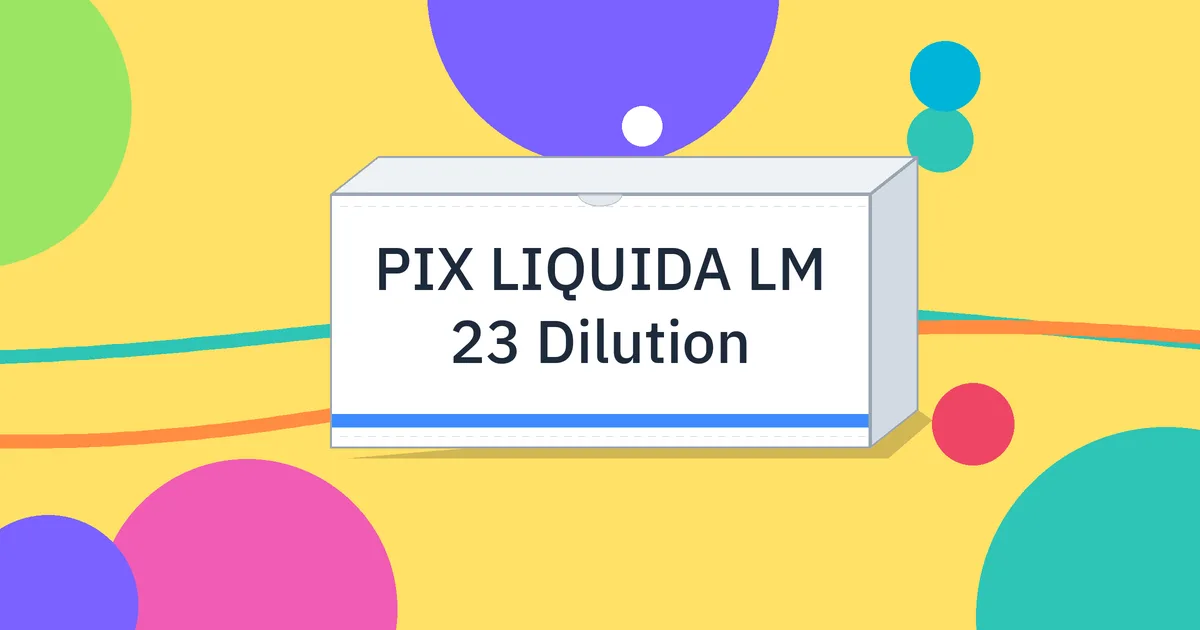Symbolbild: Packung mit der Aufschrift PIX LIQUIDA LM 23 Dilution (PZN 13646382) – Verfügbarkeit und Bezug in Apotheken in Frankfurt am Main