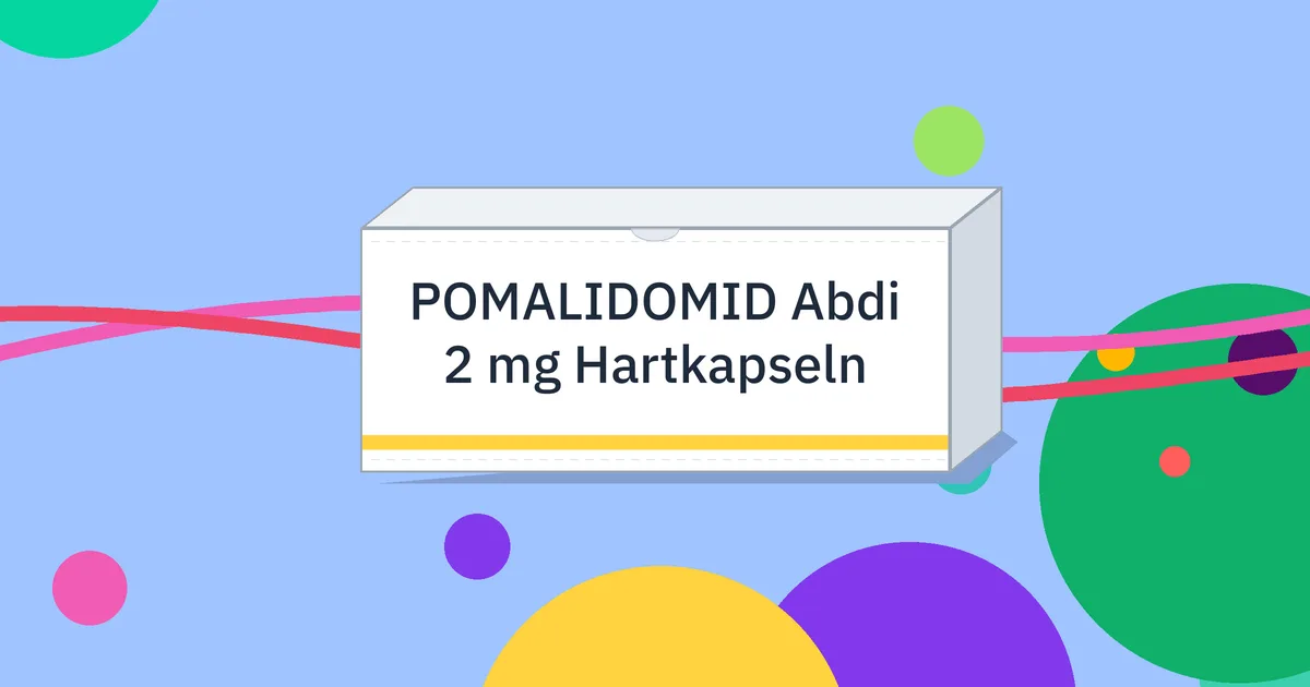 Symbolbild: Packung mit der Aufschrift POMALIDOMID Abdi 2 mg Hartkapseln (PZN 20186099) – Verfügbarkeit und Bezug in Apotheken in Frankfurt am Main