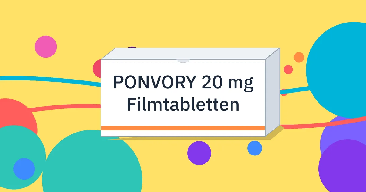 Symbolbild: Packung mit der Aufschrift PONVORY 20 mg Filmtabletten (PZN 18213819) – Verfügbarkeit und Bezug in Apotheken in Frankfurt am Main