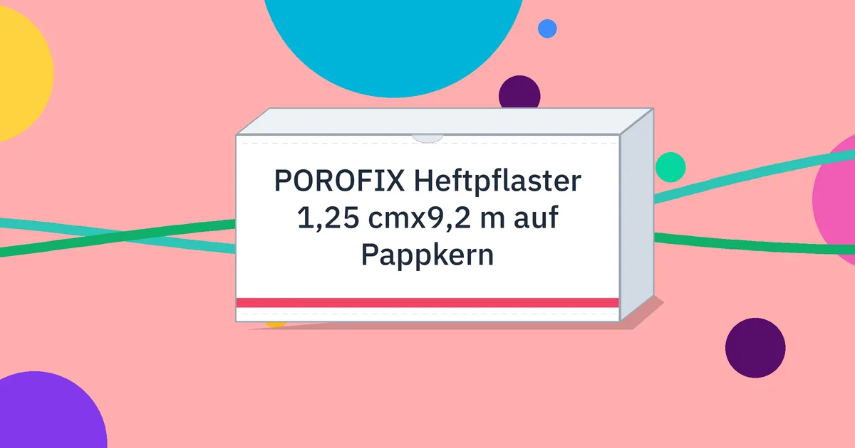 Symbolbild: Packung mit der Aufschrift POROFIX Heftpflaster 1,25 cmx9,2 m auf Pappkern (PZN 17894183) – Verfügbarkeit und Bezug in Apotheken in Frankfurt am Main