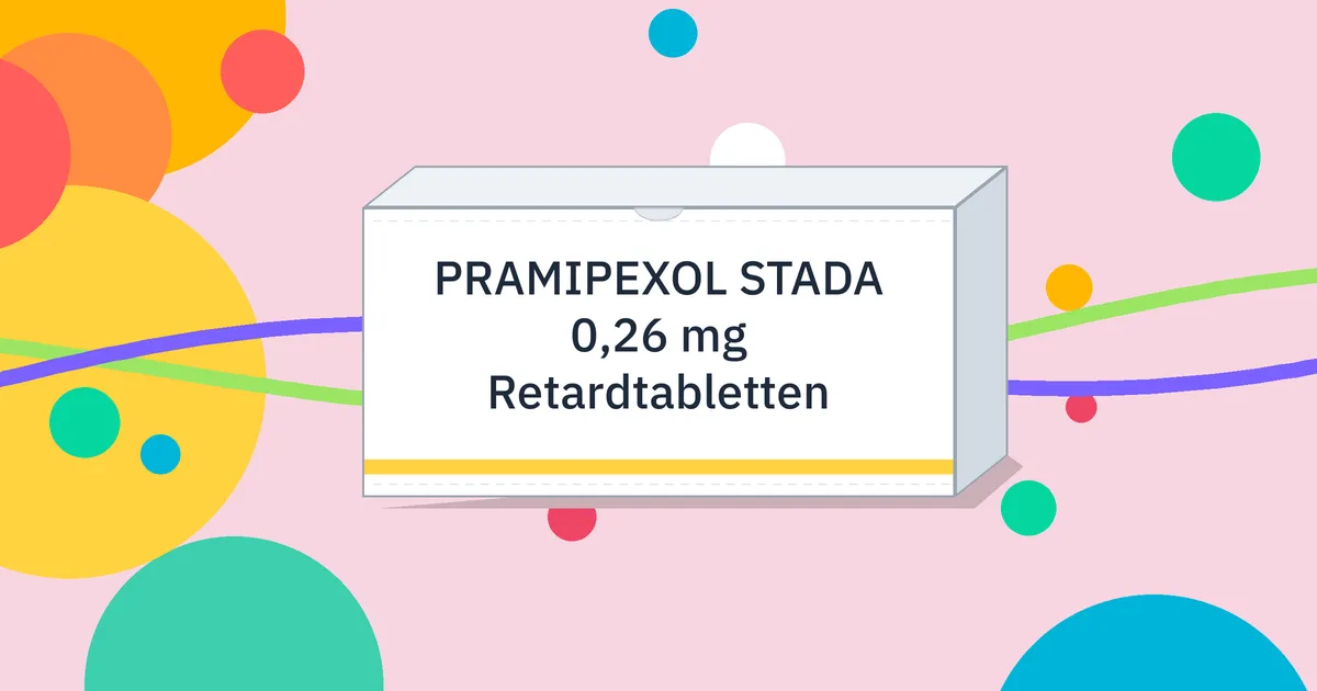 Symbolbild: Packung mit der Aufschrift PRAMIPEXOL STADA 0,26 mg Retardtabletten (PZN 16732998) – Verfügbarkeit und Bezug in Apotheken in Frankfurt am Main