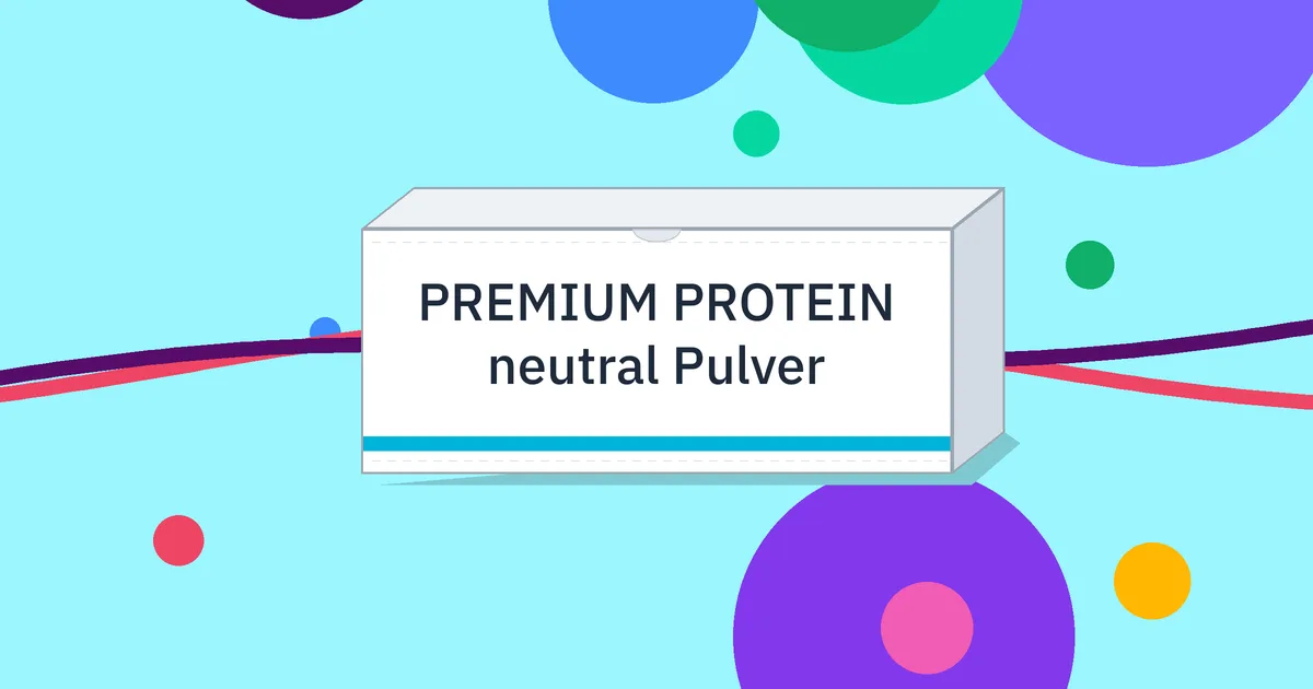 Symbolbild: Packung mit der Aufschrift PREMIUM PROTEIN neutral Pulver (PZN 12458827) – Verfügbarkeit und Bezug in Apotheken in Frankfurt am Main