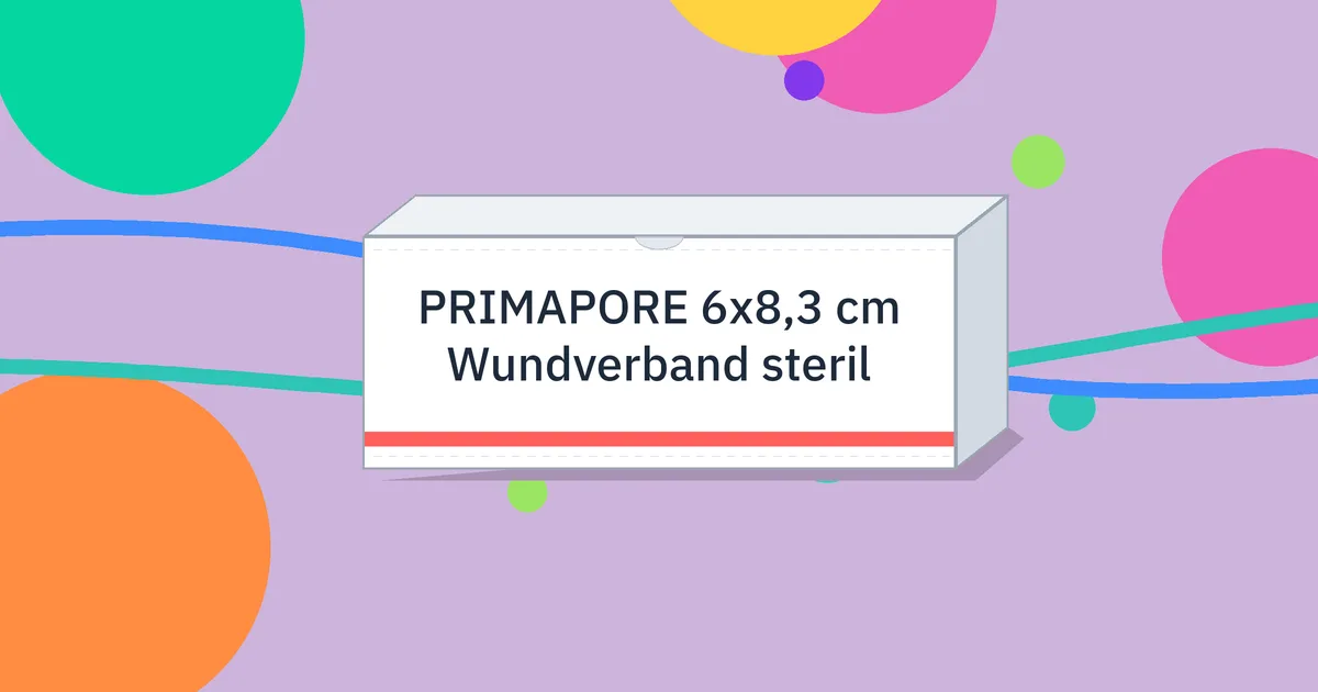 Symbolbild: Packung mit der Aufschrift PRIMAPORE 6x8,3 cm Wundverband steril (PZN 18166907) – Verfügbarkeit und Bezug in Apotheken in Frankfurt am Main