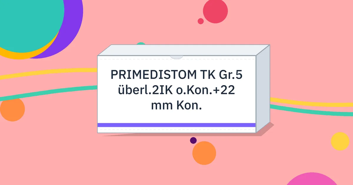 Symbolbild: Packung mit der Aufschrift PRIMEDISTOM TK Gr.5 überl.2IK o.Kon.+22 mm Kon. (PZN 10266319) – Verfügbarkeit und Bezug in Apotheken in Frankfurt am Main