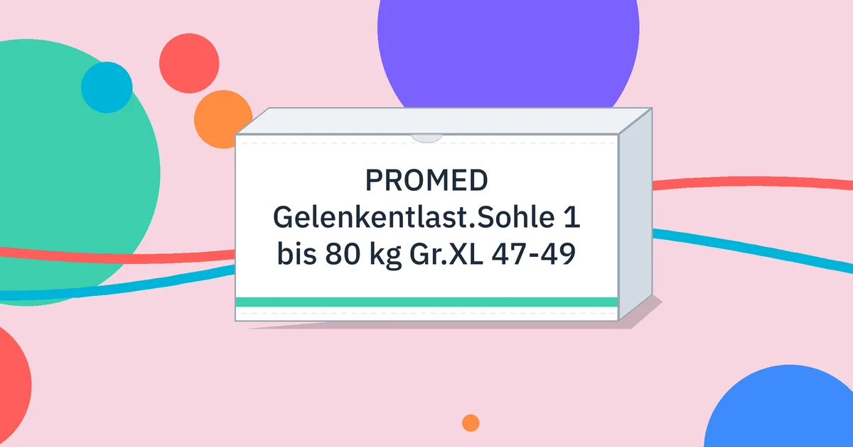 Symbolbild: Packung mit der Aufschrift PROMED Gelenkentlast.Sohle 1 bis 80 kg Gr.XL 47-49 (PZN 07300679) – Verfügbarkeit und Bezug in Apotheken in Frankfurt am Main