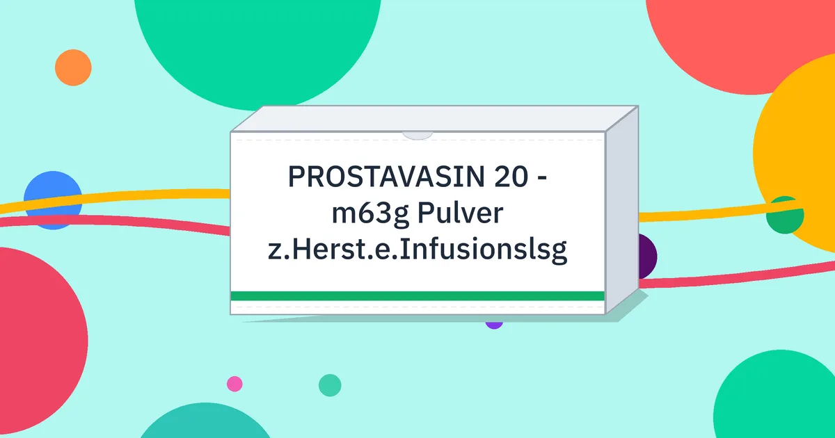 Symbolbild: Packung mit der Aufschrift PROSTAVASIN 20 -m63g Pulver z.Herst.e.Infusionslsg (PZN 17448207) – Verfügbarkeit und Bezug in Apotheken in Frankfurt am Main