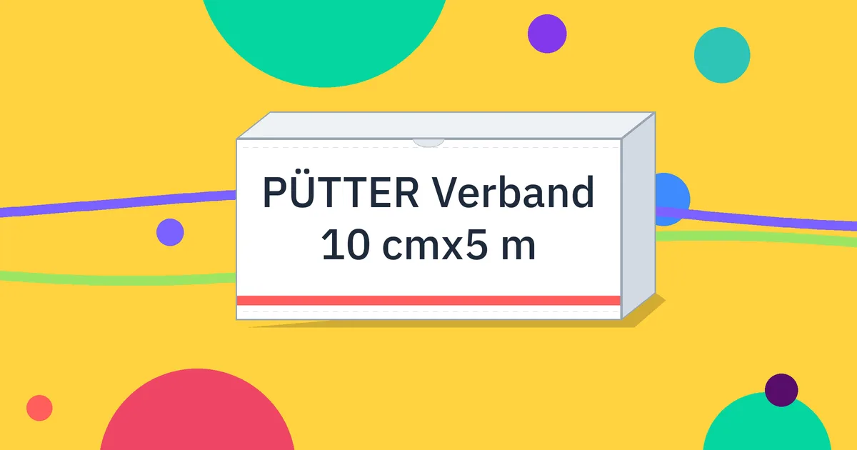 Symbolbild: Packung mit der Aufschrift PÜTTER Verband 10 cmx5 m (PZN 18704807) – Verfügbarkeit und Bezug in Apotheken in Frankfurt am Main