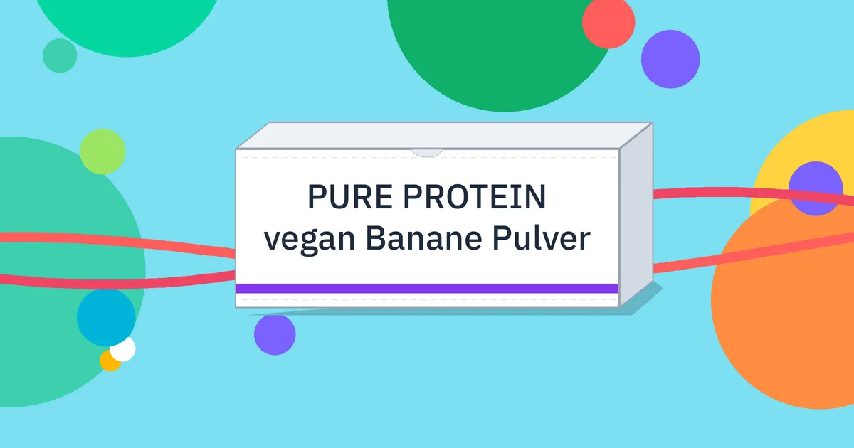Symbolbild: Packung mit der Aufschrift PURE PROTEIN vegan Banane Pulver (PZN 18679297) – Verfügbarkeit und Bezug in Apotheken in Frankfurt am Main