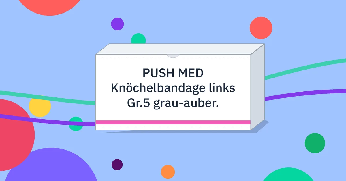 Symbolbild: Packung mit der Aufschrift PUSH MED Knöchelbandage links Gr.5 grau-auber. (PZN 04856790) – Verfügbarkeit und Bezug in Apotheken in Frankfurt am Main