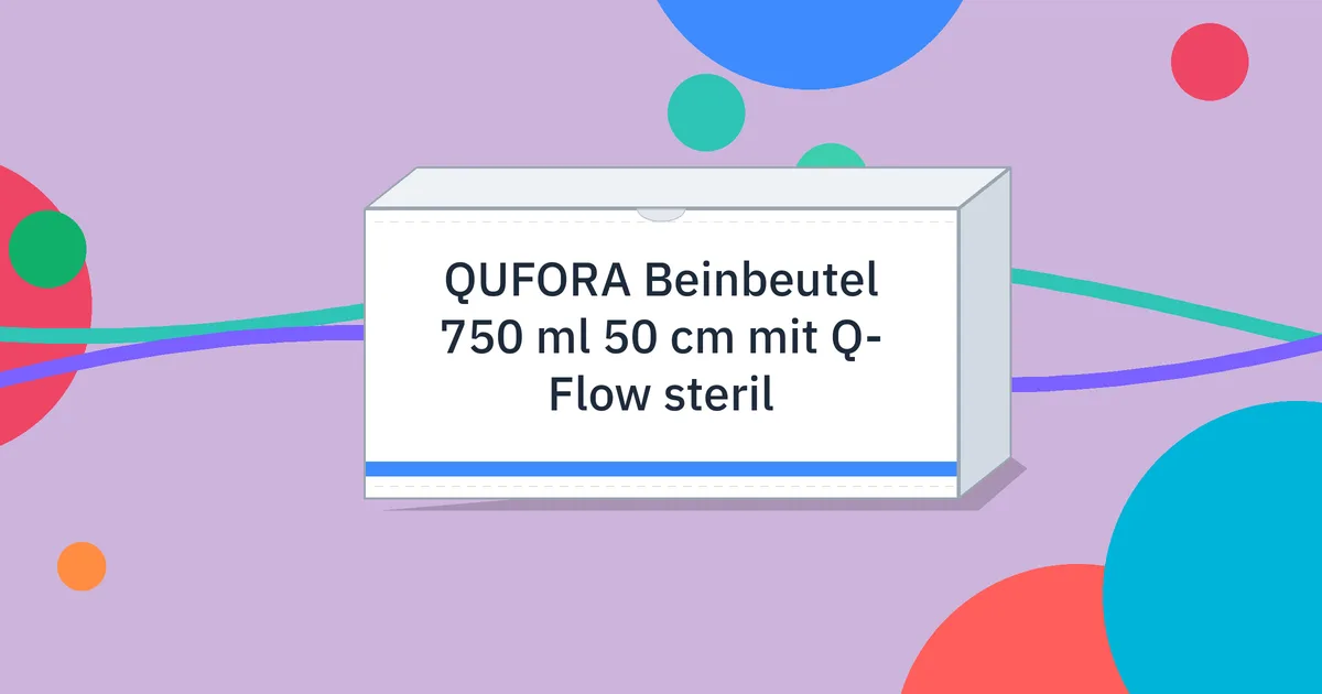 Symbolbild: Packung mit der Aufschrift QUFORA Beinbeutel 750 ml 50 cm mit Q-Flow steril (PZN 09223285) – Verfügbarkeit und Bezug in Apotheken in Frankfurt am Main