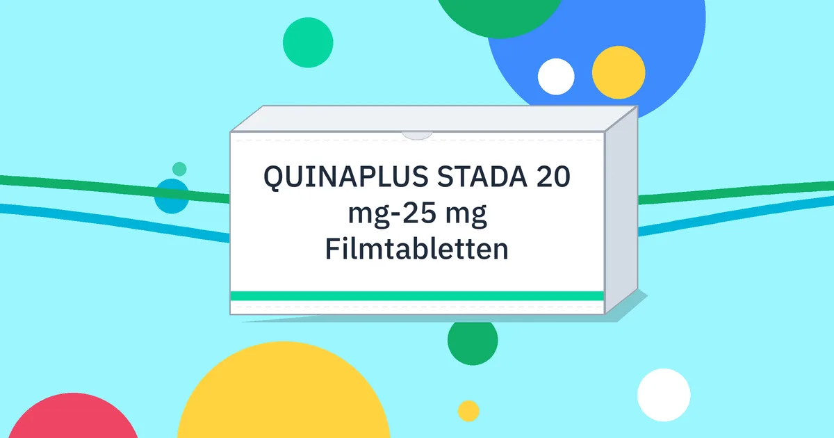 Symbolbild: Packung mit der Aufschrift QUINAPLUS STADA 20 mg-25 mg Filmtabletten (PZN 00840591) – Verfügbarkeit und Bezug in Apotheken in Frankfurt am Main