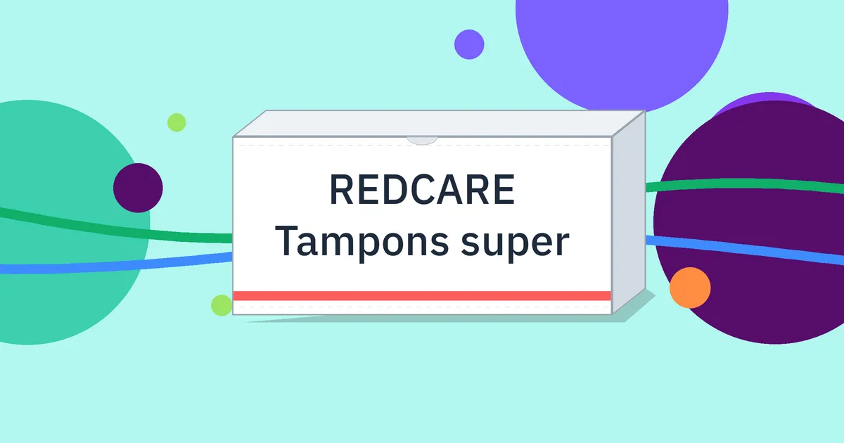 Symbolbild: Packung mit der Aufschrift REDCARE Tampons super (PZN 19188785) – Verfügbarkeit und Bezug in Apotheken in Frankfurt am Main