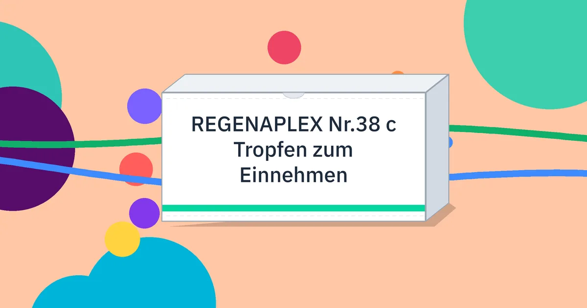 Symbolbild: Packung mit der Aufschrift REGENAPLEX Nr.38 c Tropfen zum Einnehmen (PZN 02642547) – Verfügbarkeit und Bezug in Apotheken in Frankfurt am Main