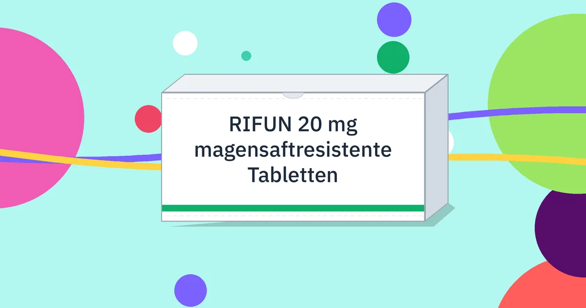 Symbolbild: Packung mit der Aufschrift RIFUN 20 mg magensaftresistente Tabletten (PZN 07265003) – Verfügbarkeit und Bezug in Apotheken in Frankfurt am Main