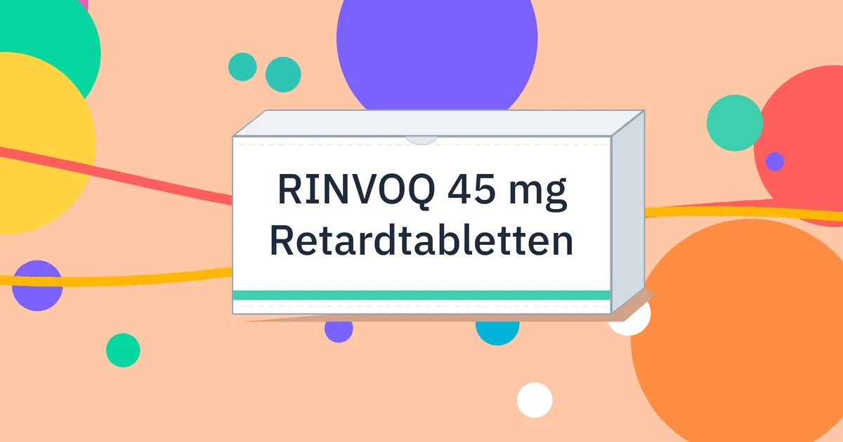 Symbolbild: Packung mit der Aufschrift RINVOQ 45 mg Retardtabletten (PZN 19787830) – Verfügbarkeit und Bezug in Apotheken in Frankfurt am Main