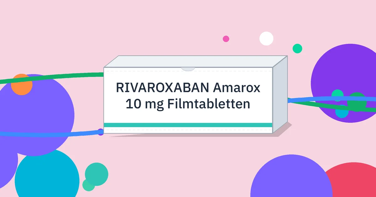 Symbolbild: Packung mit der Aufschrift RIVAROXABAN Amarox 10 mg Filmtabletten (PZN 19148691) – Verfügbarkeit und Bezug in Apotheken in Frankfurt am Main
