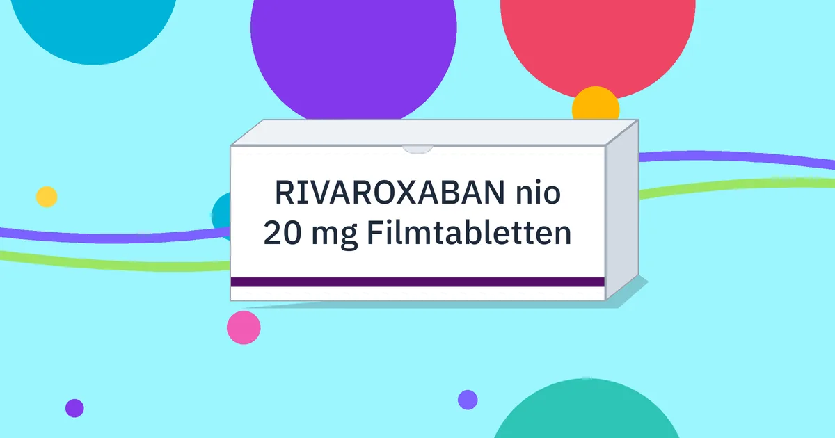 Symbolbild: Packung mit der Aufschrift RIVAROXABAN nio 20 mg Filmtabletten (PZN 20165861) – Verfügbarkeit und Bezug in Apotheken in Frankfurt am Main