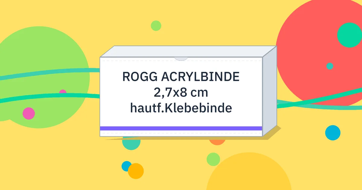 Symbolbild: Packung mit der Aufschrift ROGG ACRYLBINDE 2,7x8 cm hautf.Klebebinde (PZN 16530728) – Verfügbarkeit und Bezug in Apotheken in Frankfurt am Main