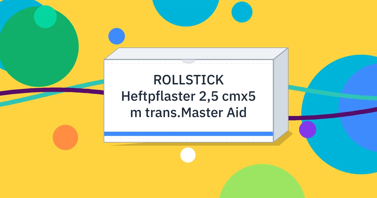 Symbolbild: Packung mit der Aufschrift ROLLSTICK Heftpflaster 2,5 cmx5 m trans.Master Aid (PZN 04328849) – Verfügbarkeit und Bezug in Apotheken in Frankfurt am Main