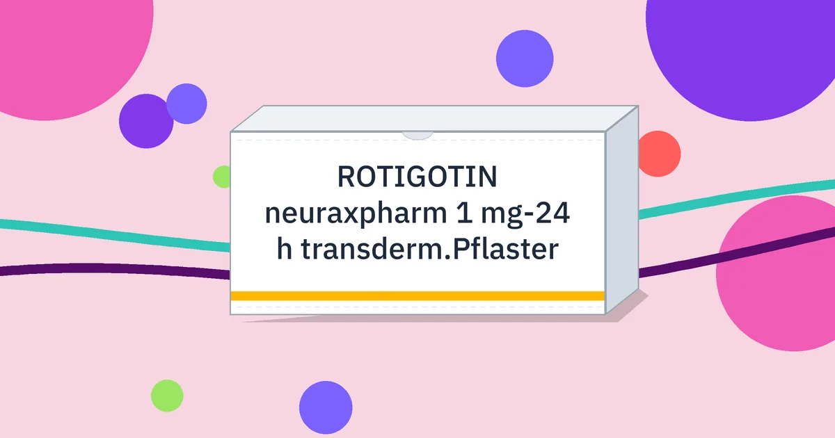 Symbolbild: Packung mit der Aufschrift ROTIGOTIN neuraxpharm 1 mg-24 h transderm.Pflaster (PZN 01147248) – Verfügbarkeit und Bezug in Apotheken in Frankfurt am Main