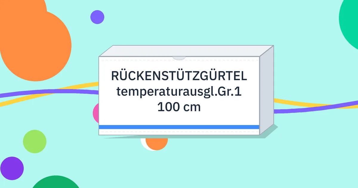 Symbolbild: Packung mit der Aufschrift RÜCKENSTÜTZGÜRTEL temperaturausgl.Gr.1 100 cm (PZN 01174357) – Verfügbarkeit und Bezug in Apotheken in Frankfurt am Main