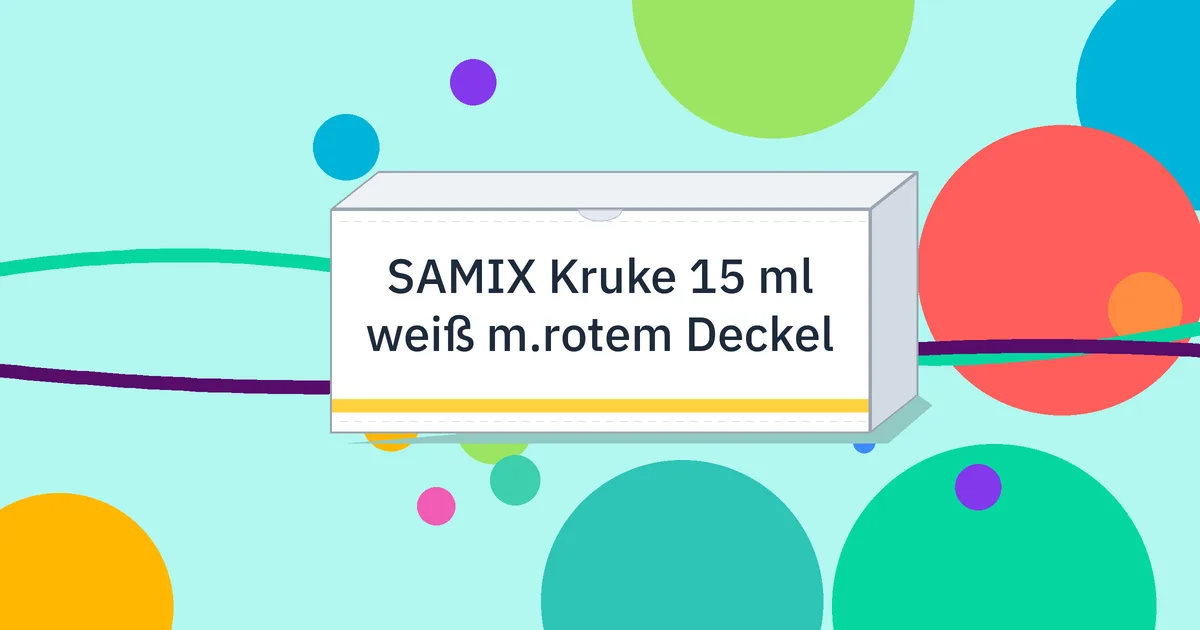 Symbolbild: Packung mit der Aufschrift SAMIX Kruke 15 ml weiß m.rotem Deckel (PZN 19987664) – Verfügbarkeit und Bezug in Apotheken in Frankfurt am Main