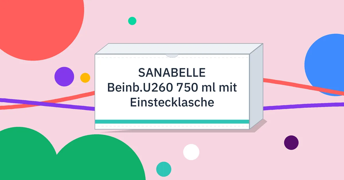 Symbolbild: Packung mit der Aufschrift SANABELLE Beinb.U260 750 ml mit Einstecklasche (PZN 06175893) – Verfügbarkeit und Bezug in Apotheken in Frankfurt am Main
